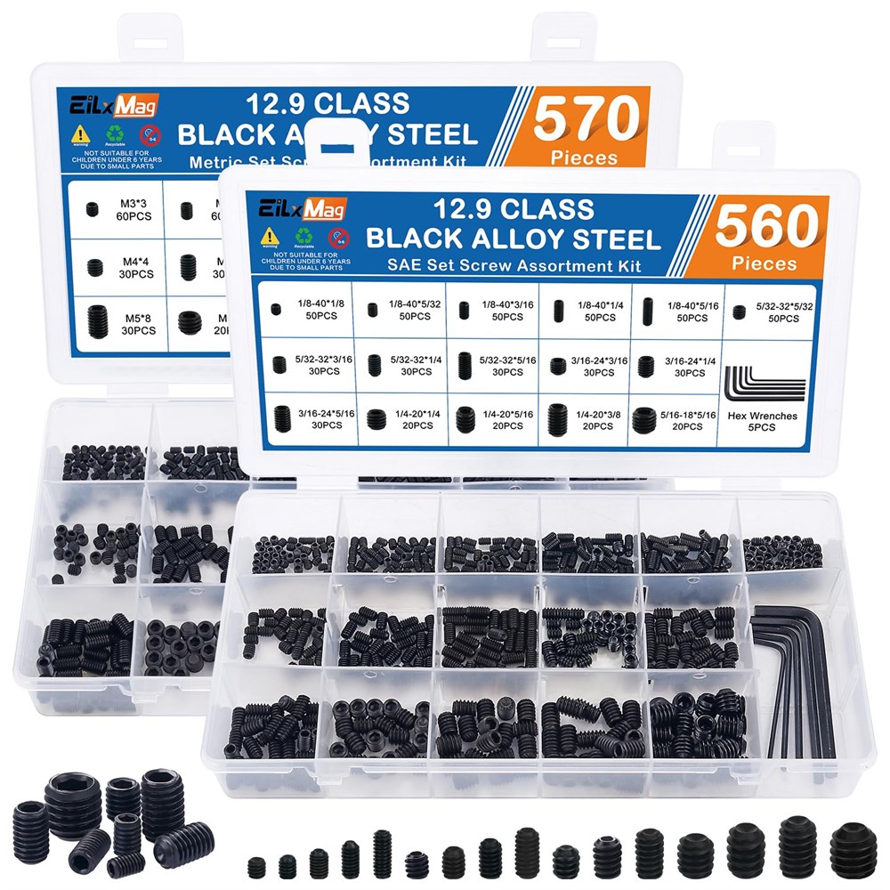 Dollar.Bid - 1130PCS Set Screws, 32 Sizes Metric & SAE Set Screw ...