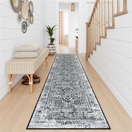 Dollar.Bid - Lahome Boho Runner Rug 2.5x12 Ft (Black/Grey)