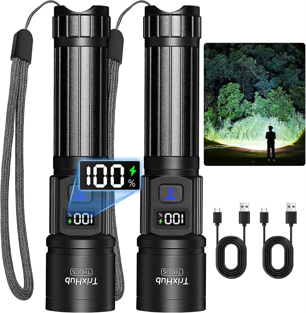 Dollar.Bid - Rechargeable Flashlights 2 Pack, Super Bright High Lumens ...